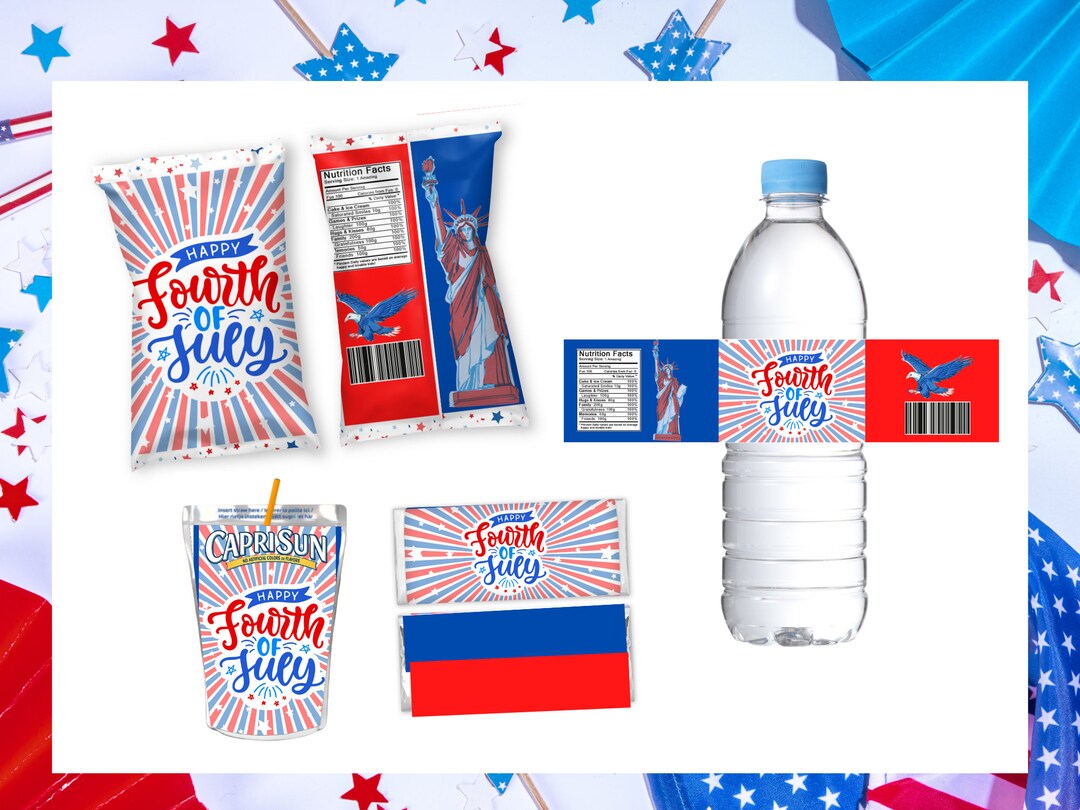 4th of July Bundle Treat Labels - Independence Day Chip Bag - Favors ...