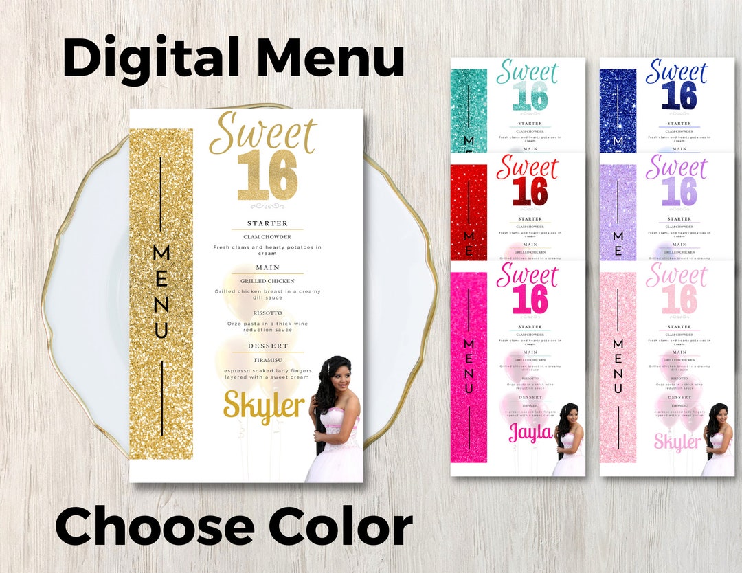 Sweet 16 Menu , Menu Templates, Birthday Treat Menu Labels, Sweets 16 ...