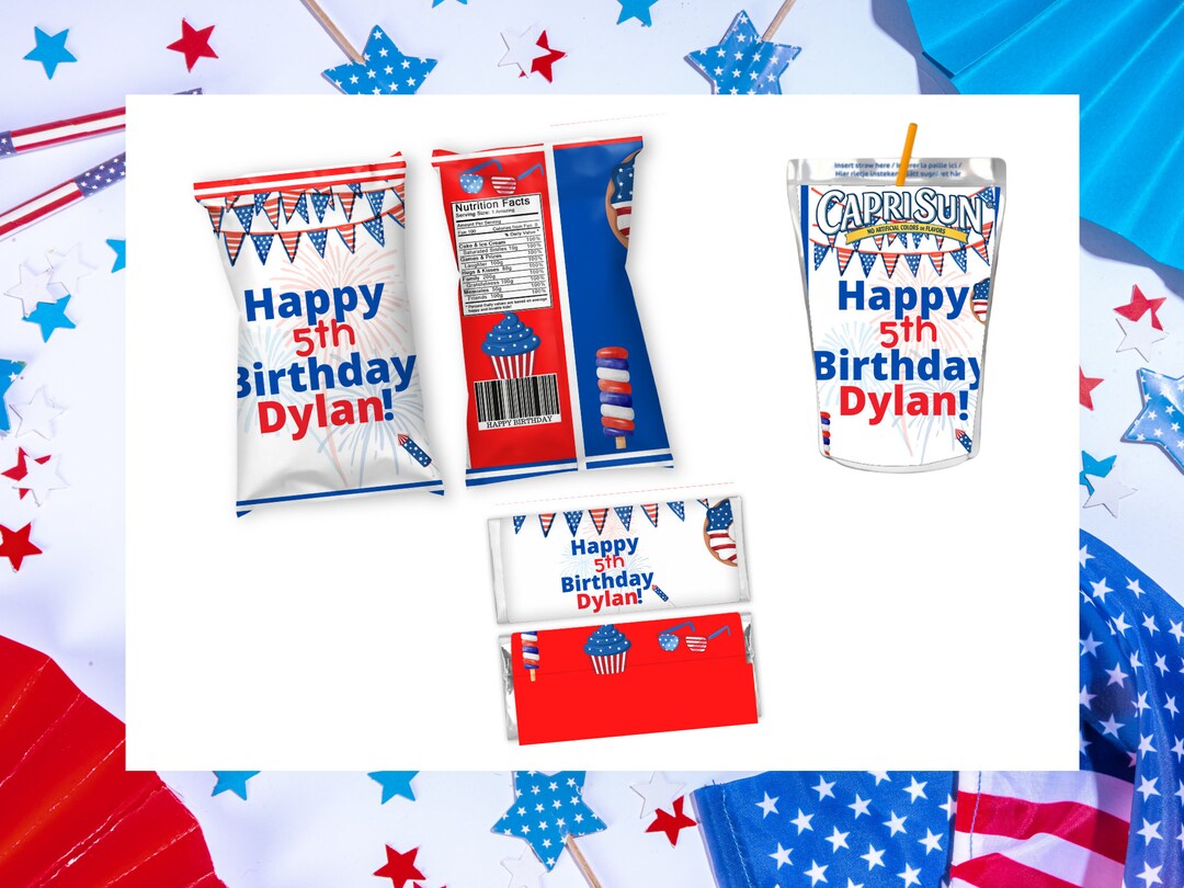 4th of July Bundle Treat Labels - Independence Day Chip Bag - Favors ...