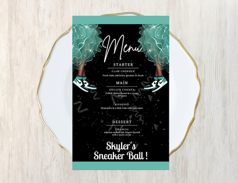 Sneaker Ball Menu Menu Templates Birthday Treat Menu - Etsy