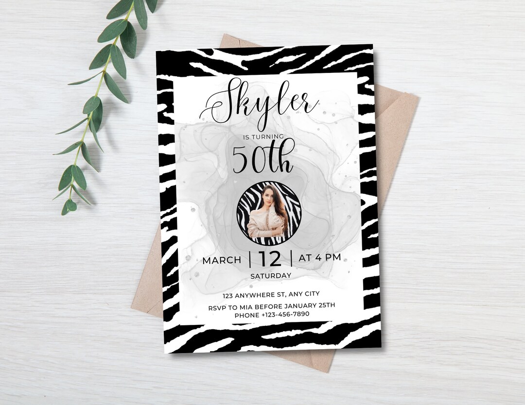 Zebra Print Invitation Animal Print Invite Birthday Party Birthday ...