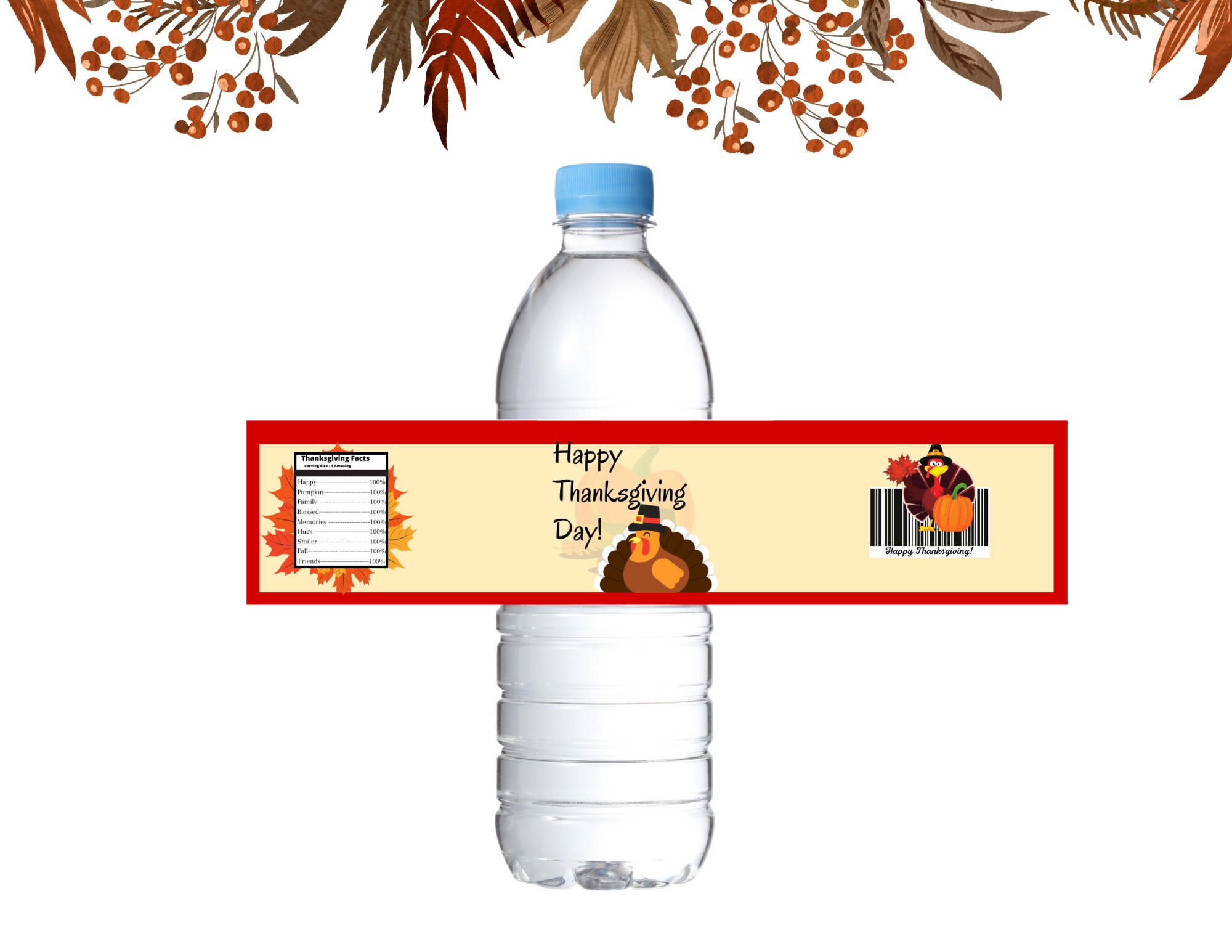 Thanksgiving Water Bottle Labels Printable INSTANT DOWNLOAD, Pumpkin ...