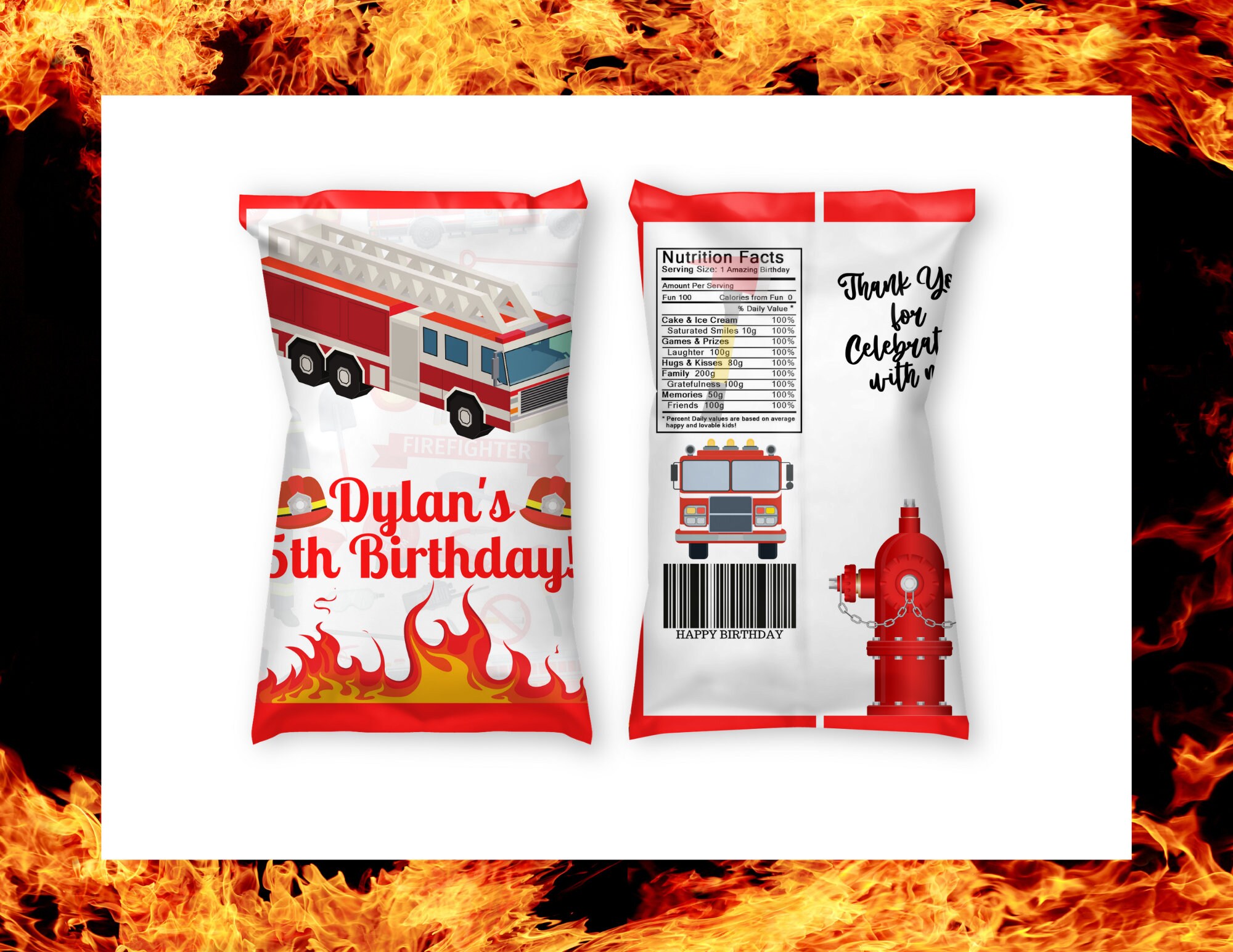 Firefighter Chip Bag Firetruck Labels Firetruck Birthday Party Birthday ...