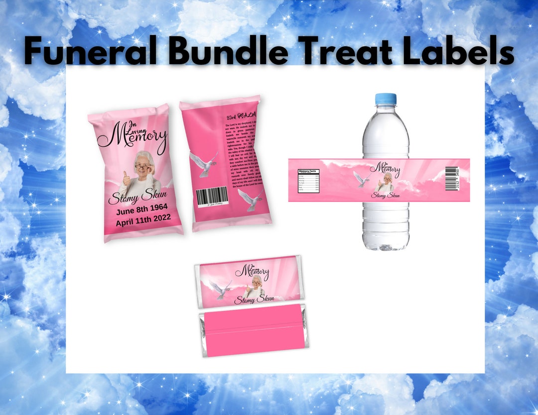 Funeral Bundle Treat Labels , Funeral Chip Bag, Water Bottle Labels ...