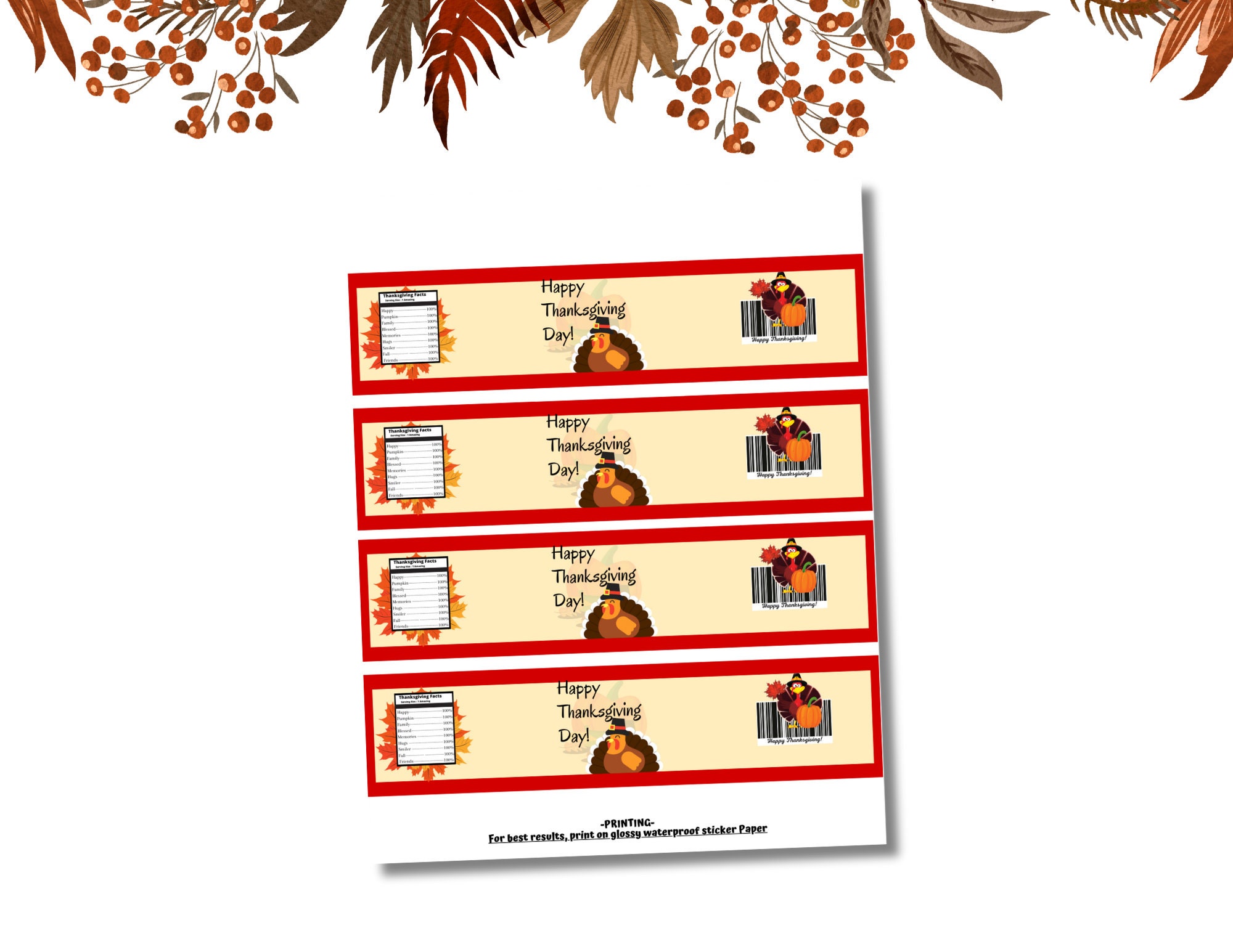 Thanksgiving Water Bottle Labels Printable INSTANT DOWNLOAD, Pumpkin ...
