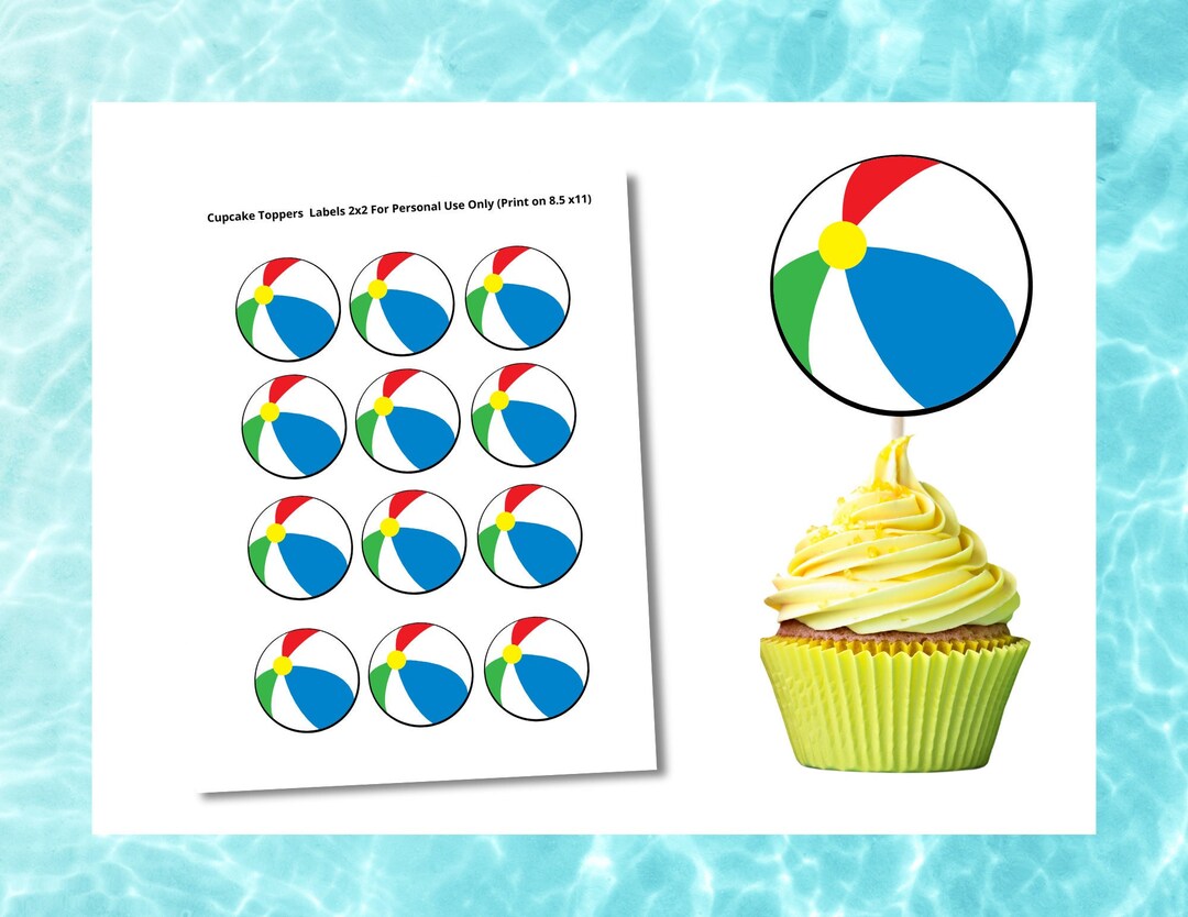 Beach Ball Cupcake Toppers - Beach Ball Pool Topper -beach Ball Pool ...