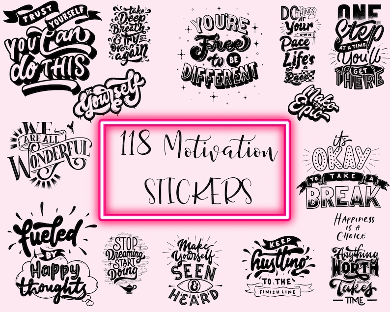 118 Motivation Digital Stickers |png Stickers|motivational Quotes ...