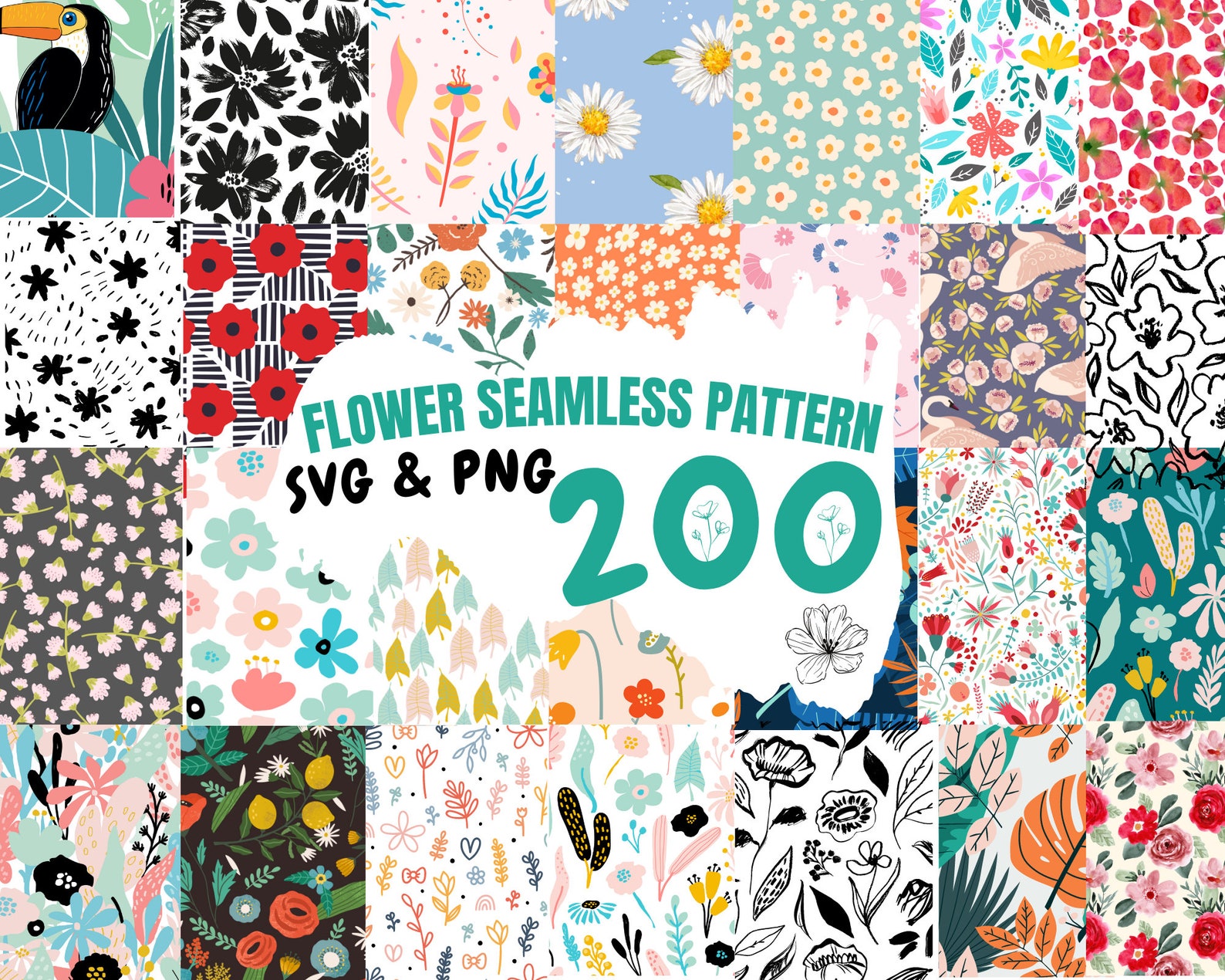 Flower Seamless Pattern SVG BUNDLE Designscrapbook Papers Seamless ...