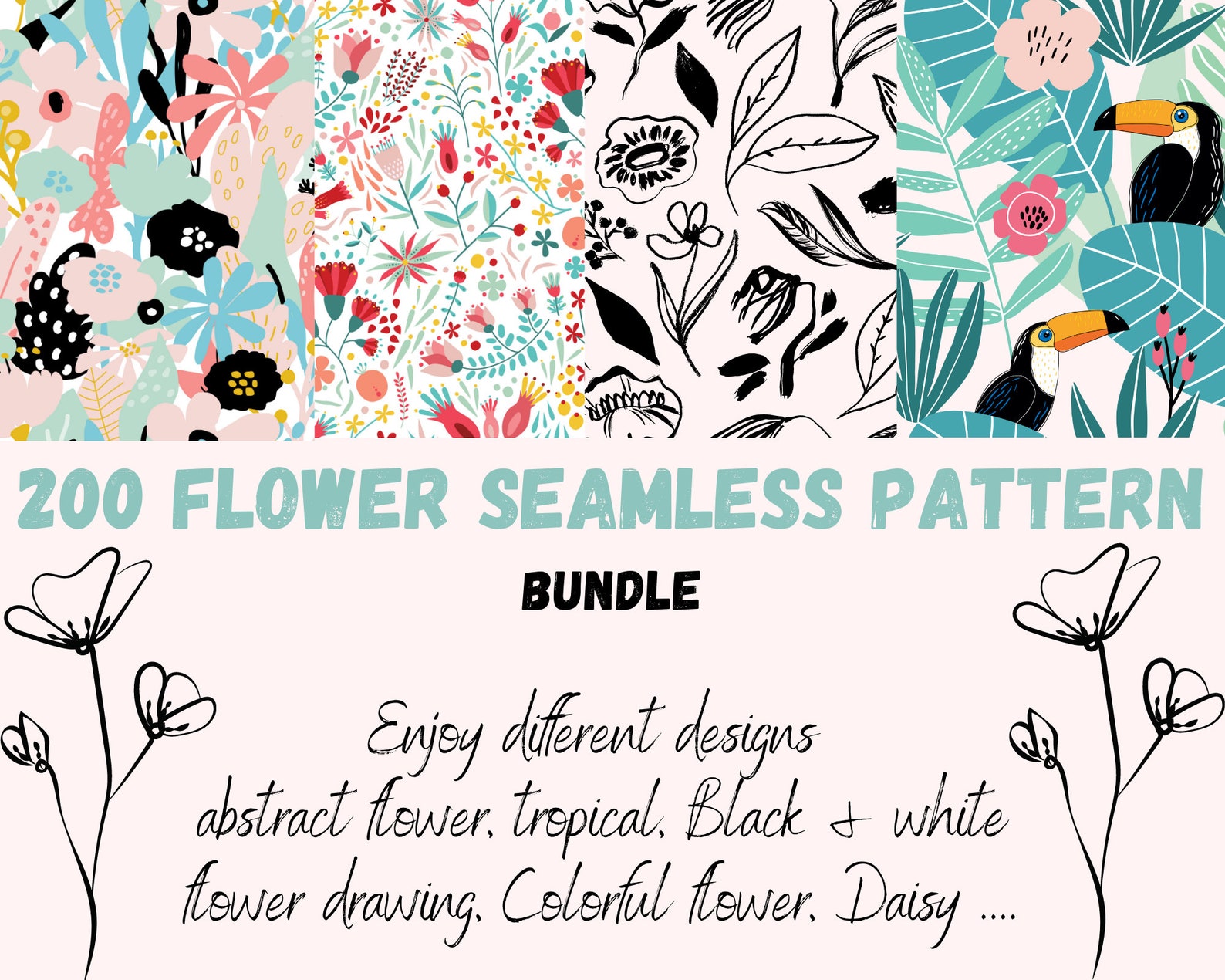 Flower Seamless Pattern SVG BUNDLE Designscrapbook Papers Seamless ...