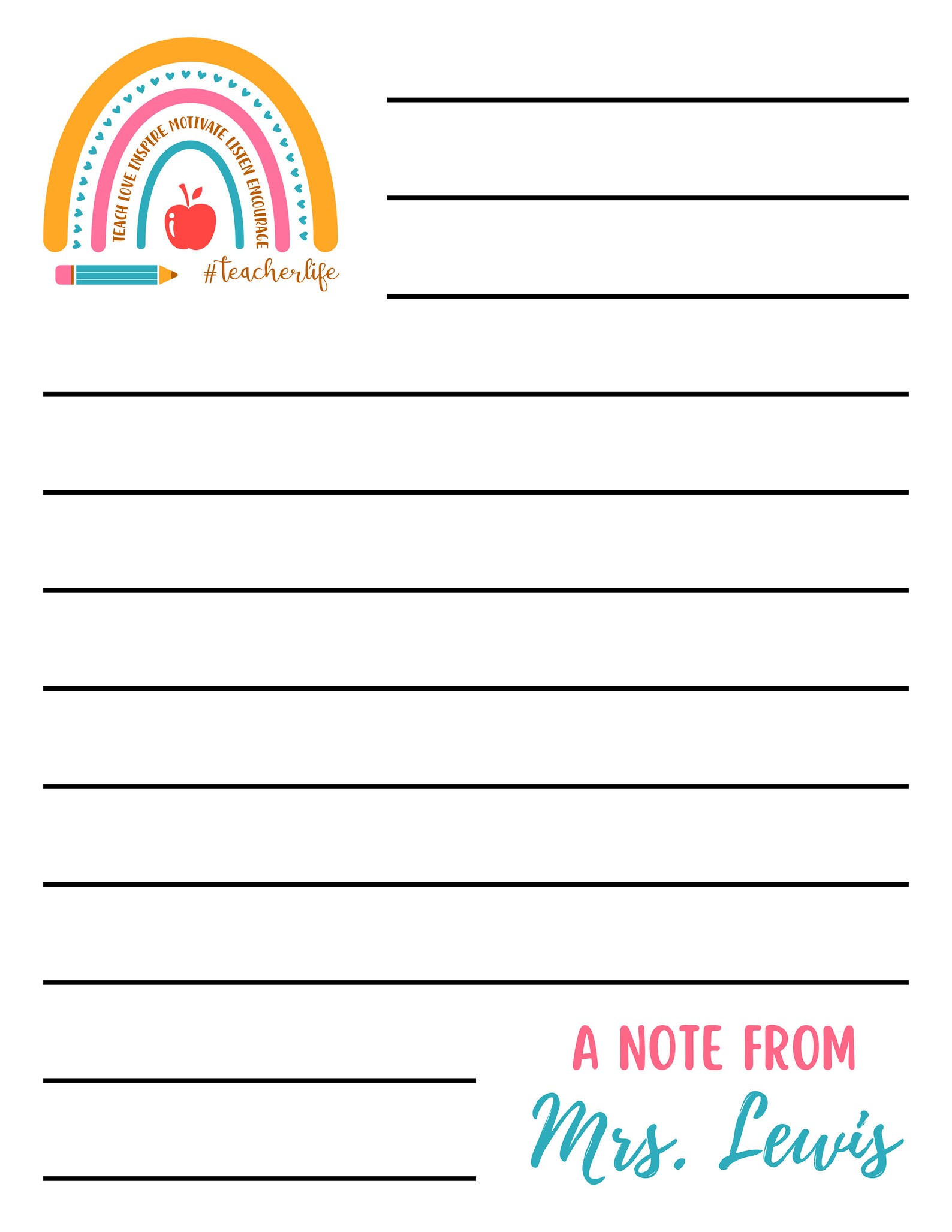 Personalized Teacher Notepad Digital Files, Notebook Paper & Books ...