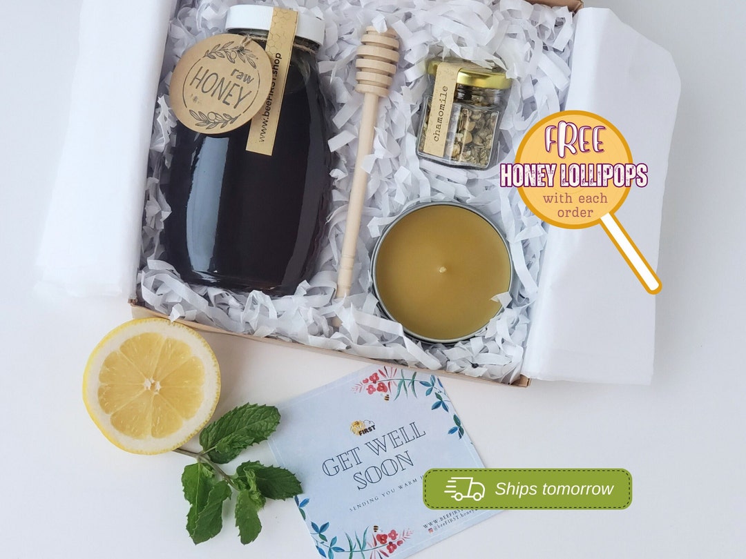 1 Lb Raw Honey Gift Box, Herbal Tea and Pure Beeswax Candle Gift Set ...