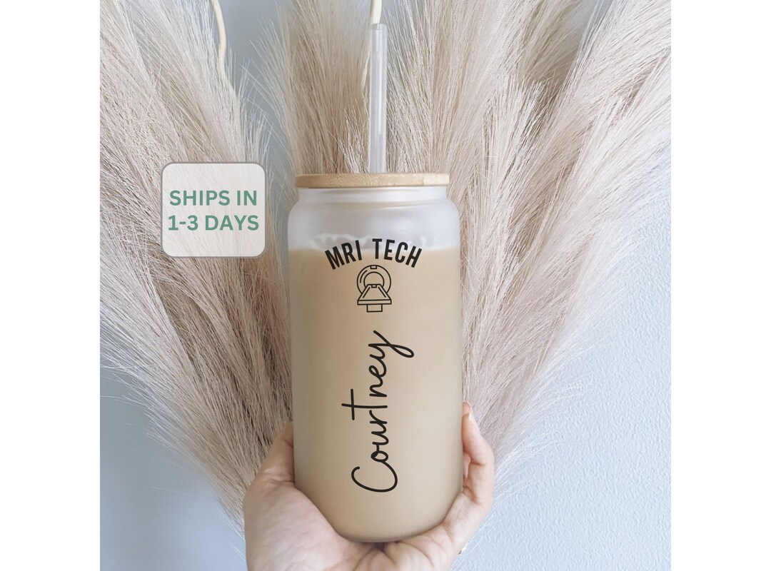 Custom MRI Tech Tumbler, MRI Tech Gifts, Frosted Glass Iced Coffee Cup ...