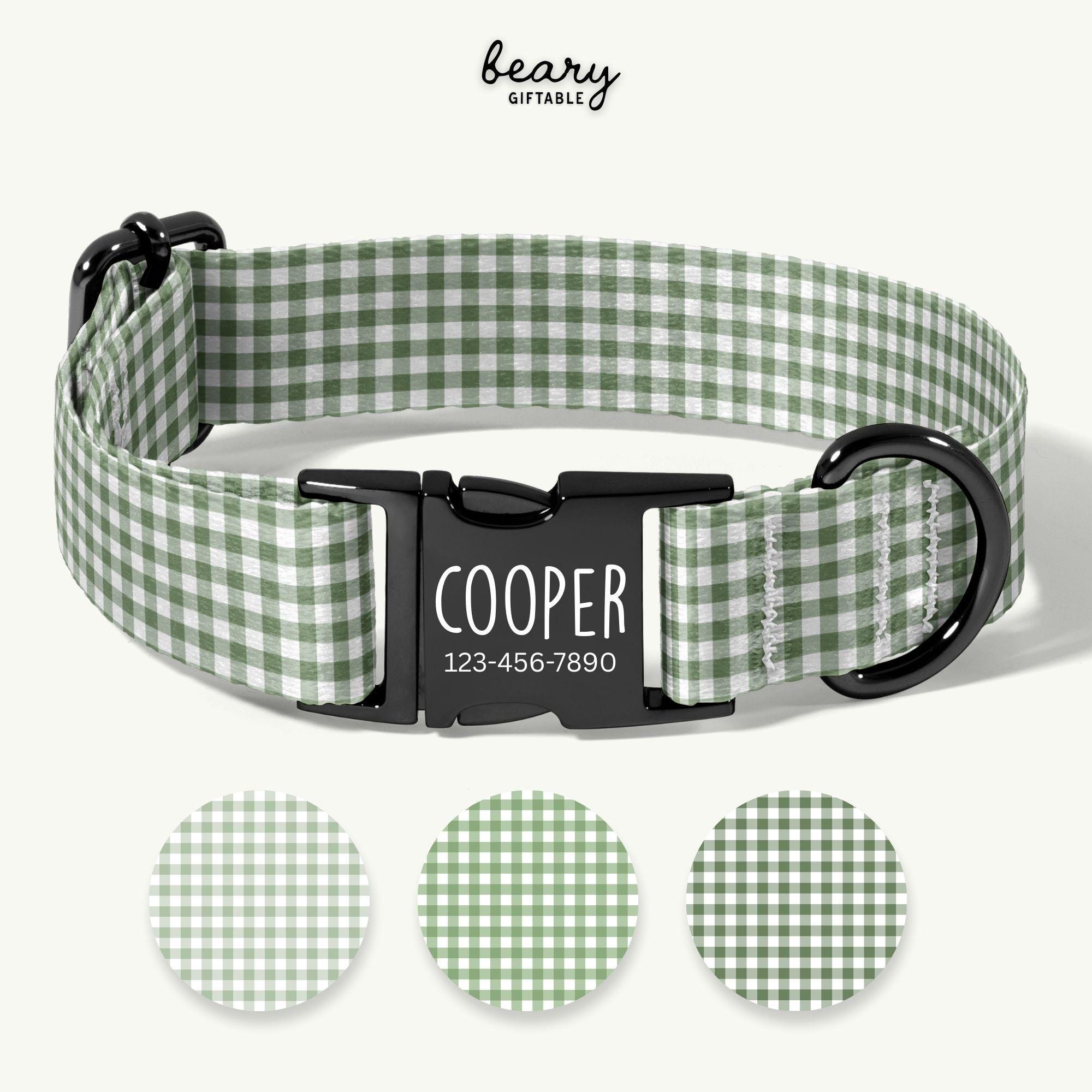 Gingham Dog Collar, Green Dog Collar, Custom Dog Collar With Name, Boy ...