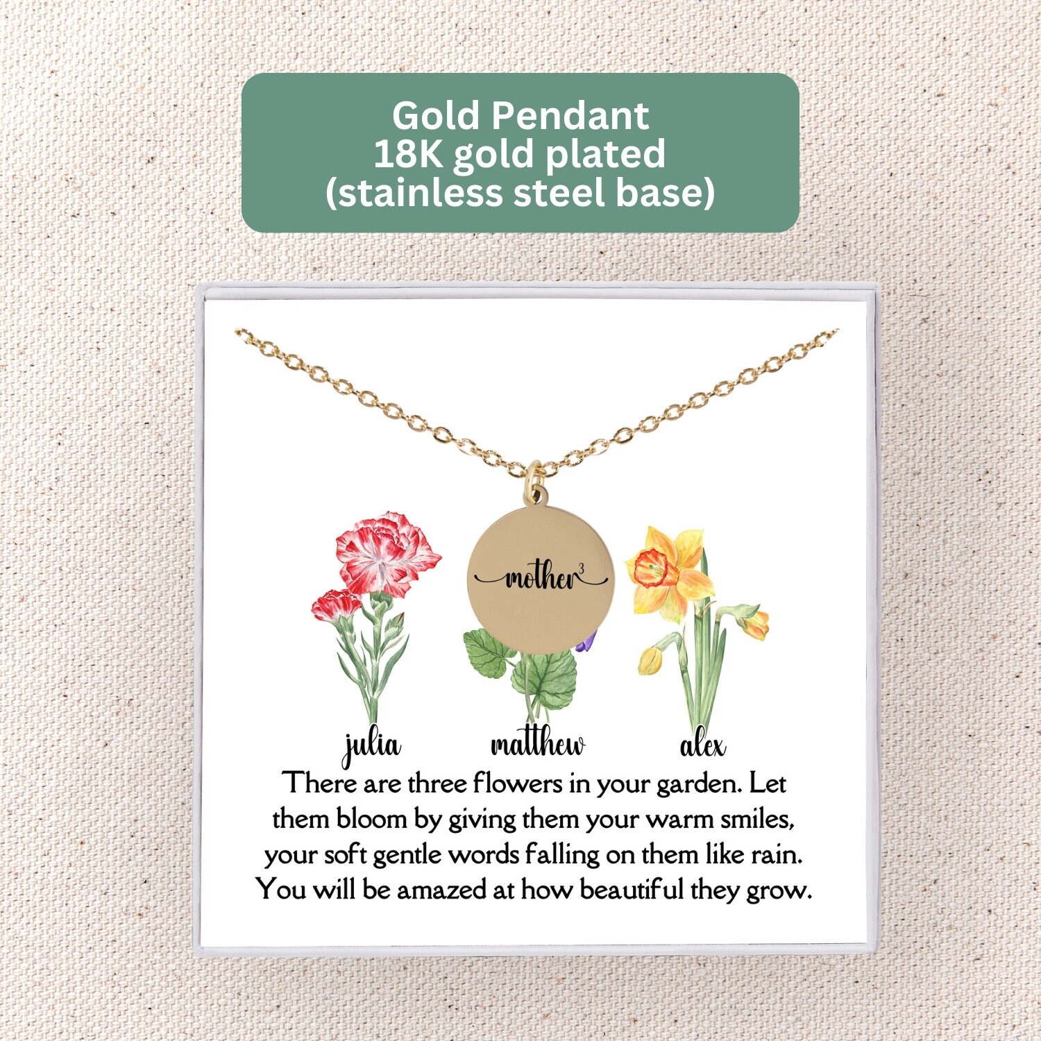 Personalized Mother Necklace With Birth Month Flowers, Custom Kid Names ...