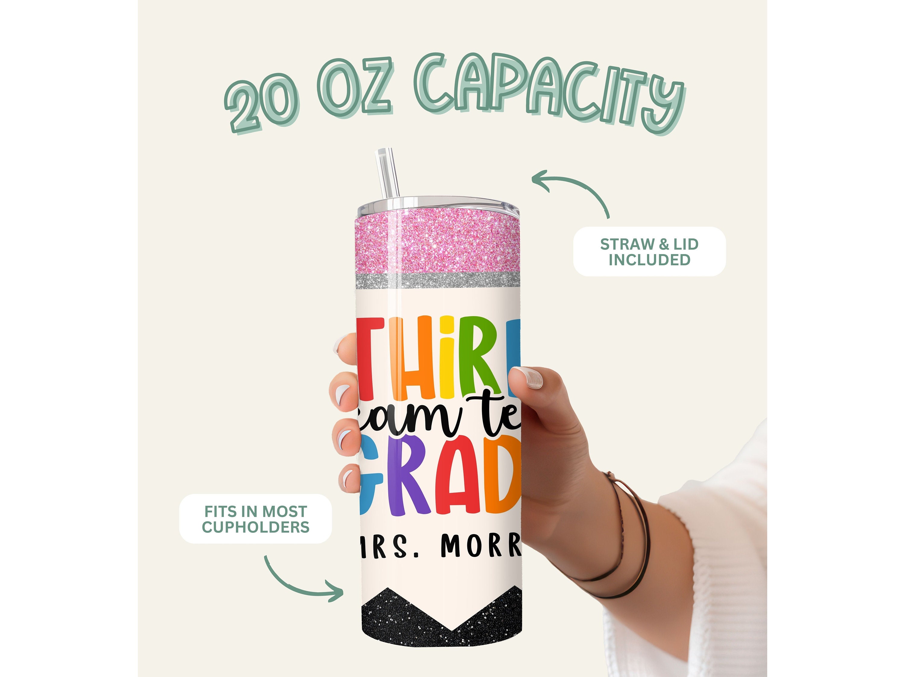 Third Grade Teacher Gift, Custom Teacher Name Tumbler, Personalized ...