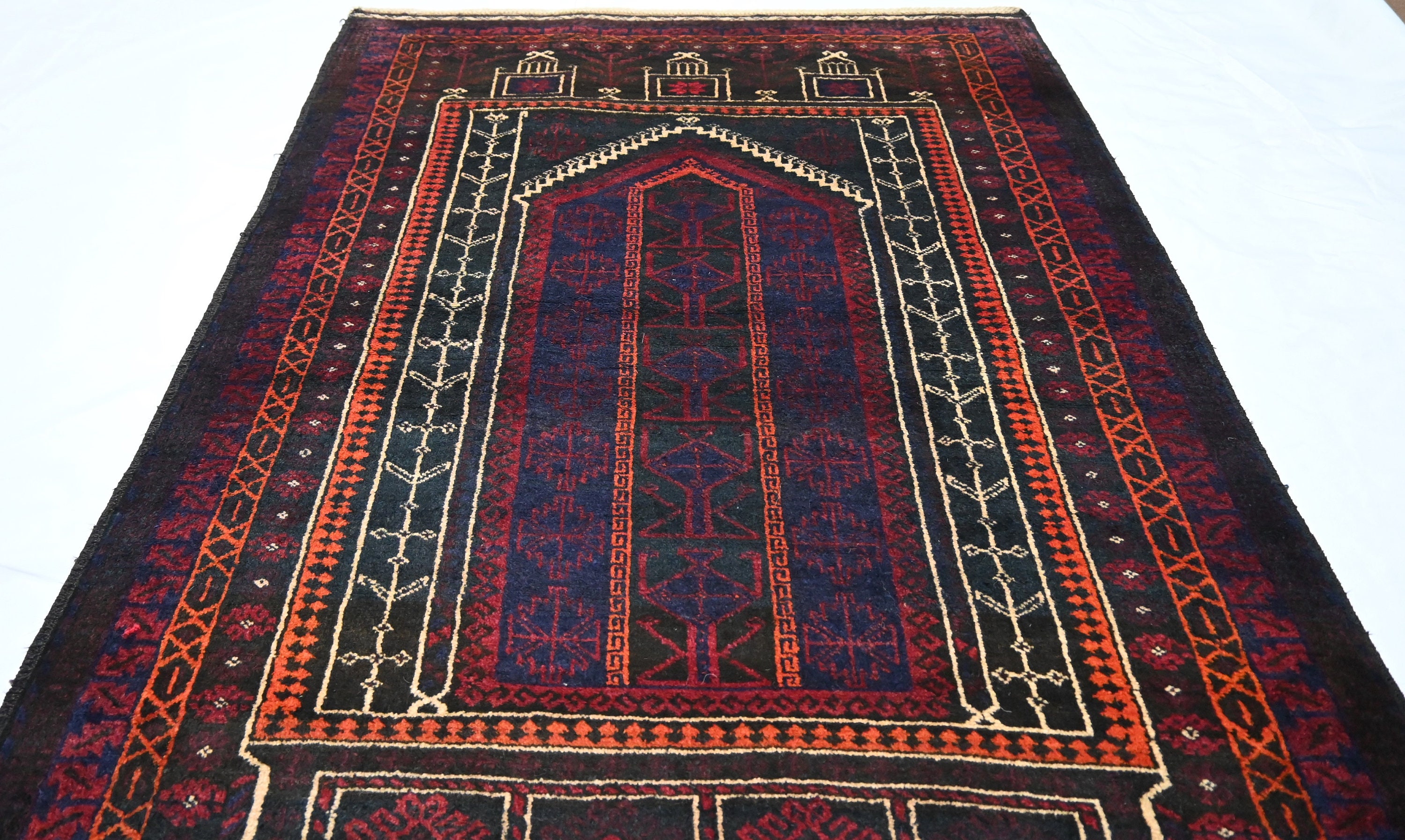 Antique Muslim Prayer Rug Afghan Handmade Rug 3.4x4.10 Ft Rug Soft Pile ...