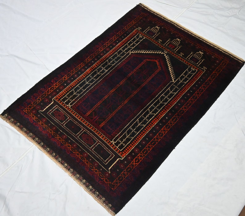 Antique Muslim Prayer Rug Afghan Handmade Rug 3.4x4.10 Ft Rug Soft Pile ...