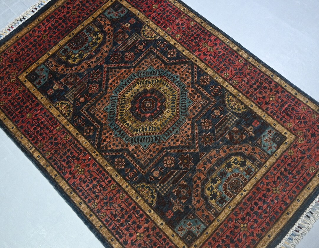 Turkish Design Mamluk Rug Afghan Hand Knotted Rug 4.11x3.3 Ft Rug ...