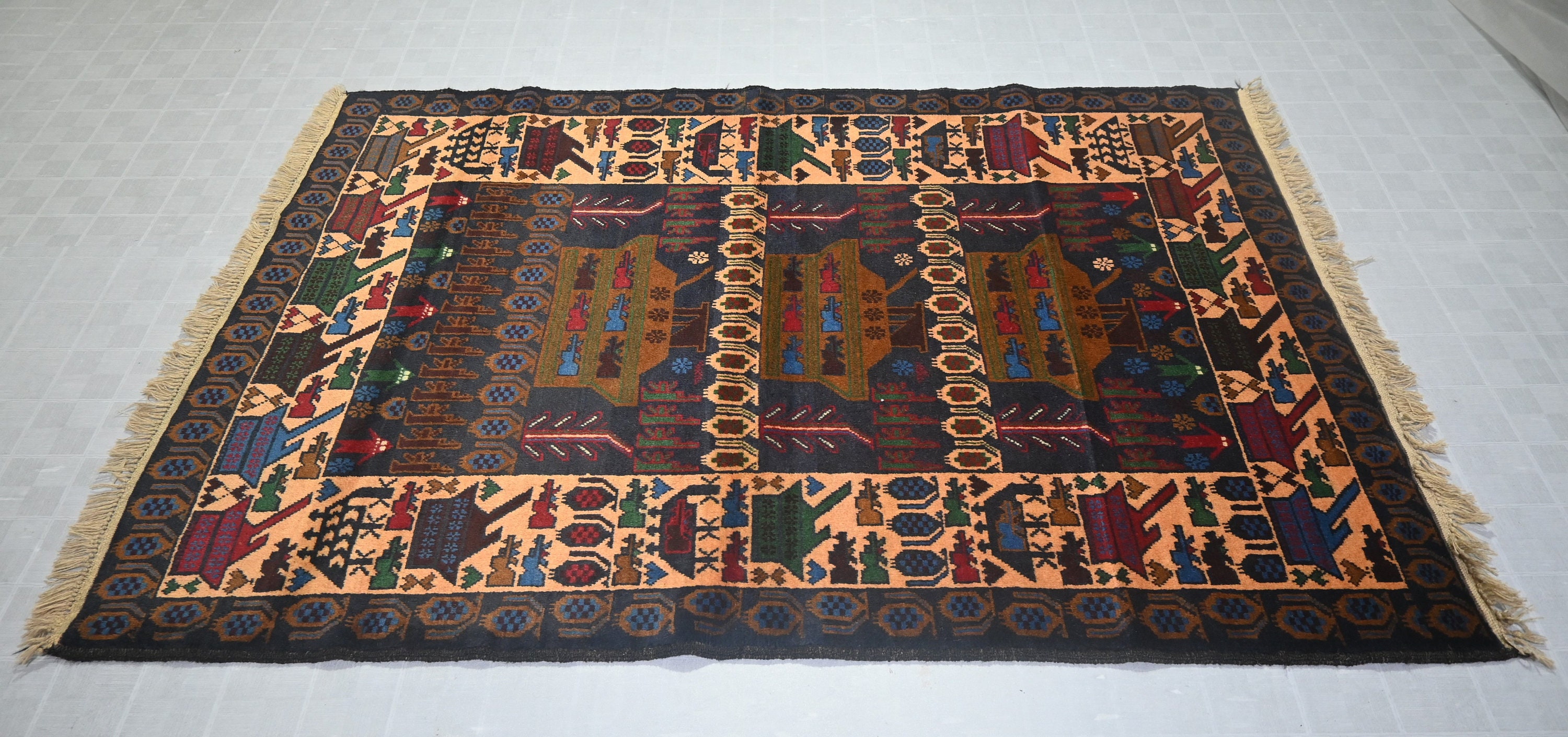 Vintage Balochi Rug Afghan Handmade Rug 6.2x4.0 Ft Rug Pictorial ...