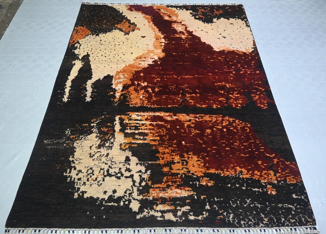 Modern Design Afghan Gabbeh Area Rug - Black White 5'9 X 7'10 Ft ...