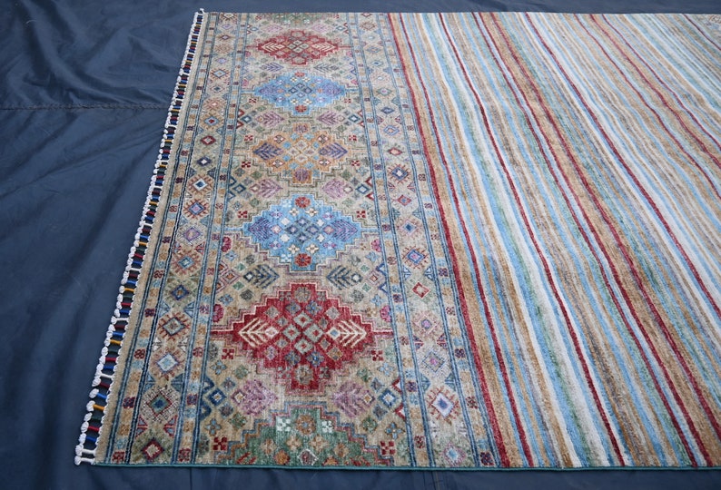 Hand Knotted 7'8x5'5 Ft Khorjen Design Area Rug Fine Blue Red Afghan ...