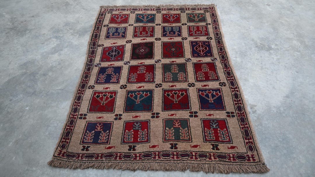 3'0 X 4'0 Ft Antique Baloch Rug Afghan Dark Beige Wool Rug Hand Knotted ...