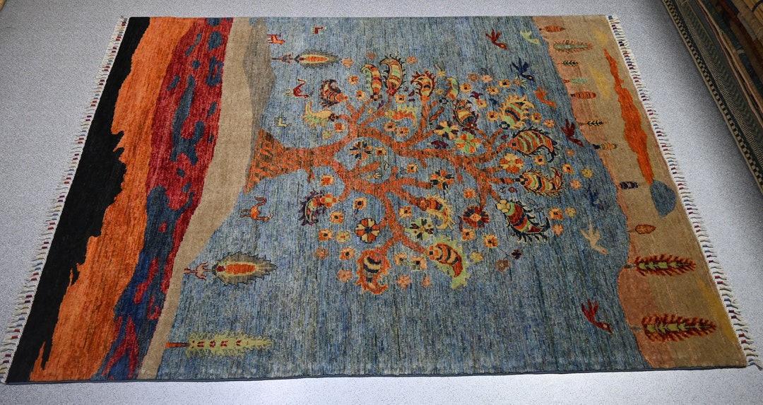 Afghan Pictorial Rug Handmade Rug Tree of Life Rug 7.9x5.9 Ft Rug Multi ...