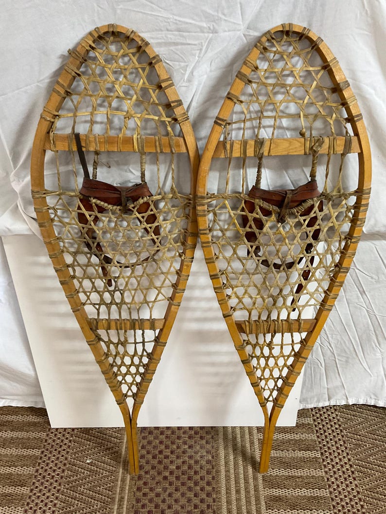 Snowshoes Adult Size, 1940-1950 Leather Bindings Intact, Original SHIPS ...