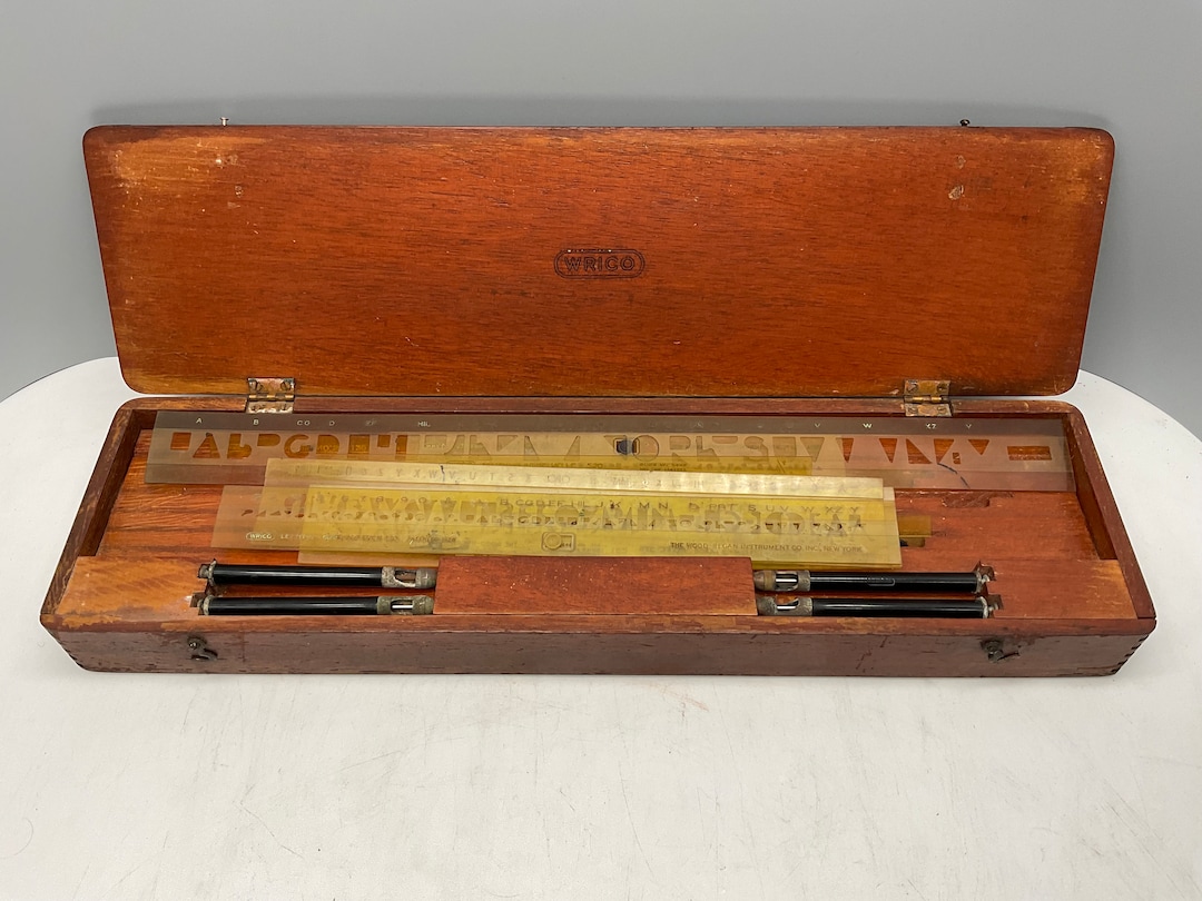 Vintage Wrico Drafting, Lettering Guides, 4 Pens, Mahogany Box Ex ...