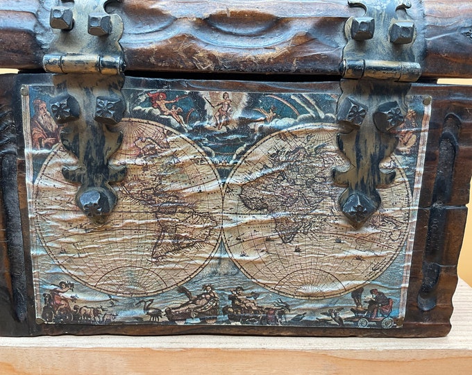 Vintage Wooden Book/box World Map and Designs, Metal Closures and Trims ...