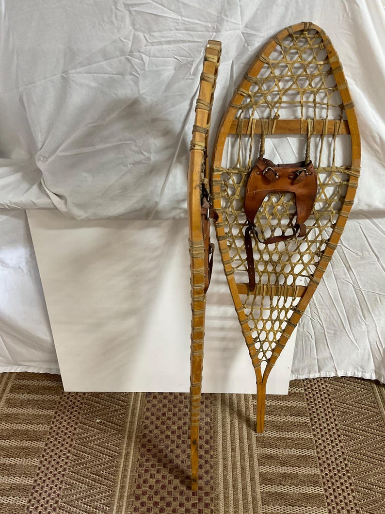 Snowshoes Adult Size, 1940-1950 Leather Bindings Intact, Original SHIPS ...