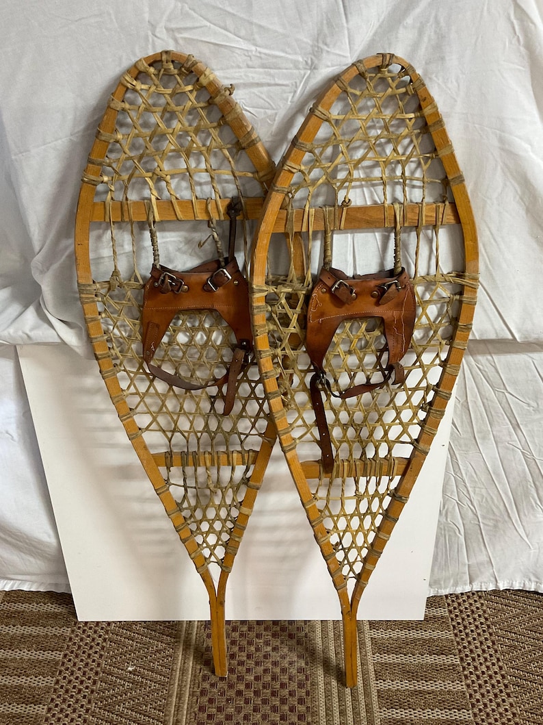 Snowshoes Adult Size, 1940-1950 Leather Bindings Intact, Original SHIPS ...