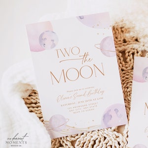 Two the Moon Second Birthday Invitation 2nd Birthday Invite Space ...