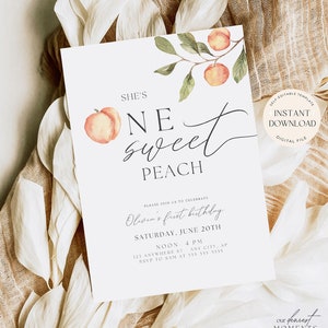 One Sweet Peach Invitation Peach Birthday Invite First Birthday Invite ...