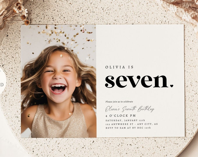 7th Birthday Invitation Chalkboard Invitation 7th Party Invitation ...