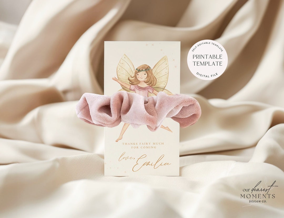 Fairy Scrunchie Tag Template Fairy Birthday Scrunchie Card Magical ...