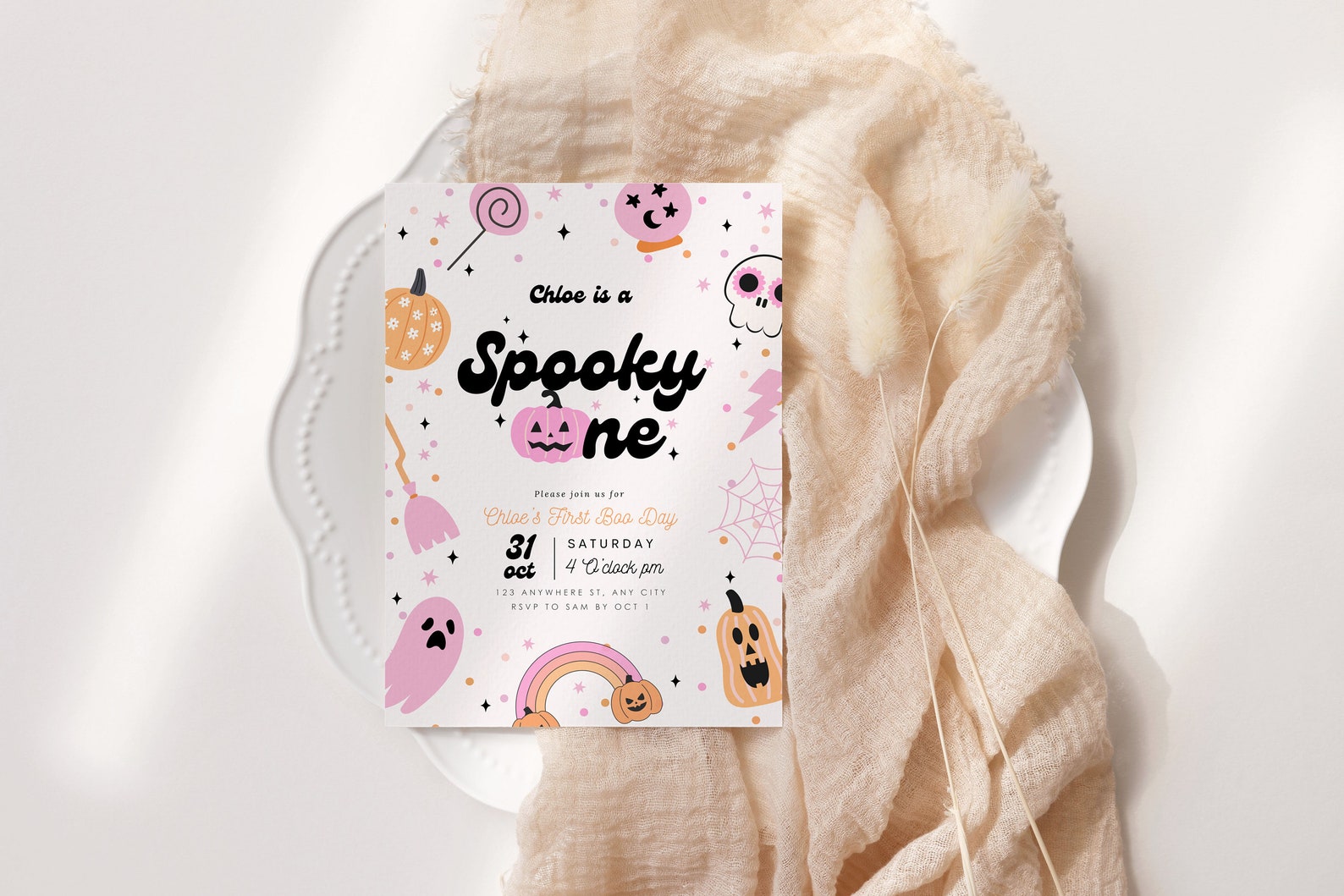 Editable Spooky One Birthday Invitation Halloween 1st Birthday Invite ...