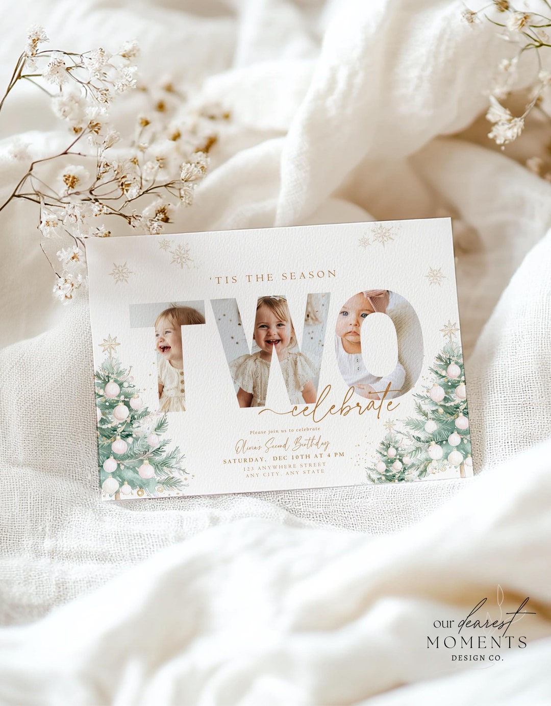 Editable Second Christmas Birthday Invitation Girl 2nd Birthday Invite ...