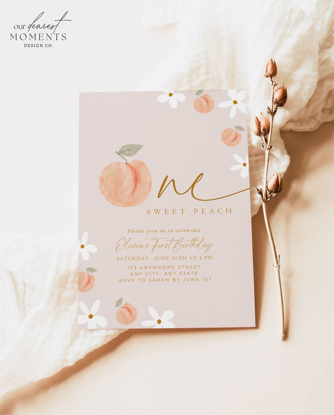 One Sweet Peach Invitation Peach Birthday Invite First Birthday ...