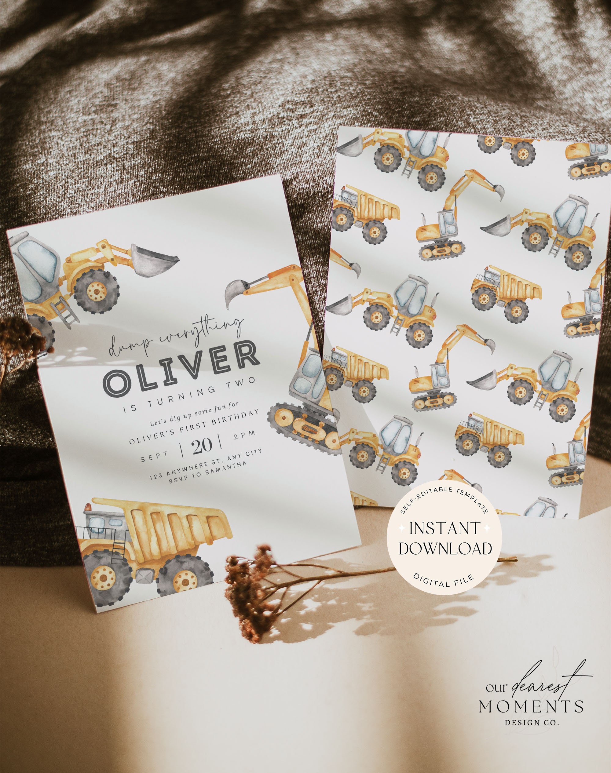 Editable Construction Invitation Construction Boy Birthday Invitations ...