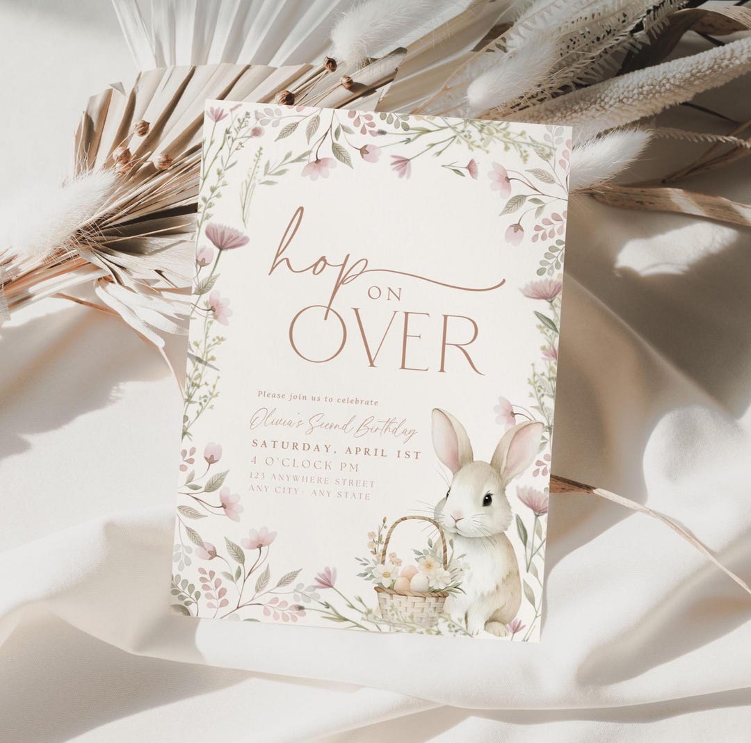 Editable ANY AGE Hop on Over Easter Birthday Invitation Some Bunny ...