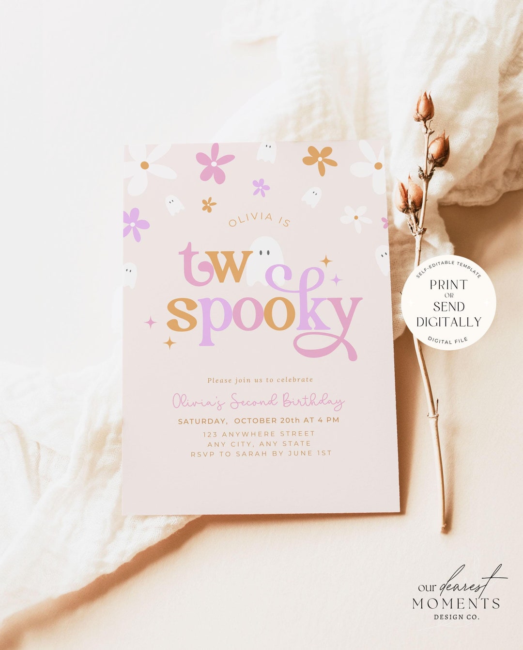 Editable Two Spooky Invitation Template 2nd Birthday Halloween Party ...