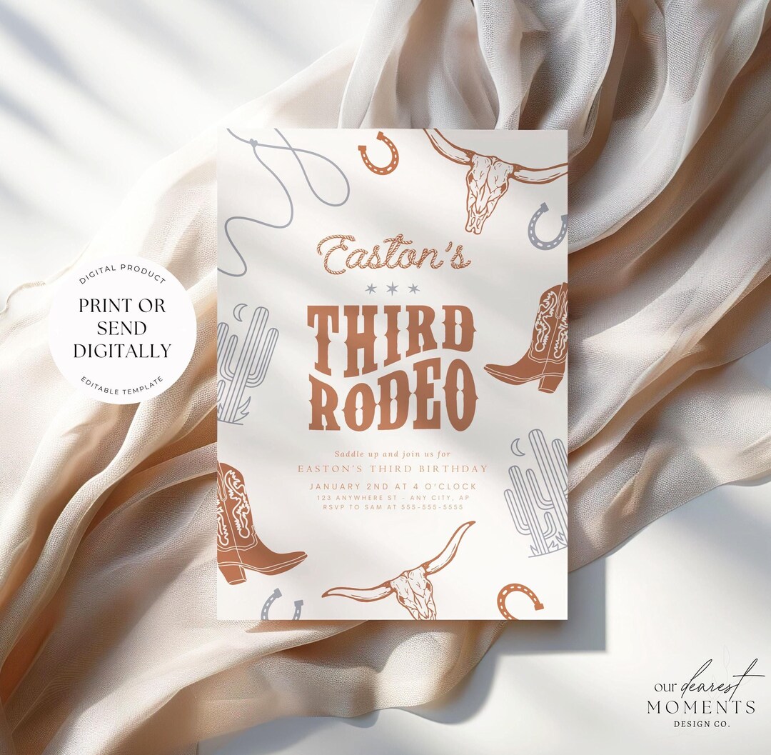 Editable Third Rodeo Birthday Invitation Boy Rodeo 3rd Birthday Invite ...