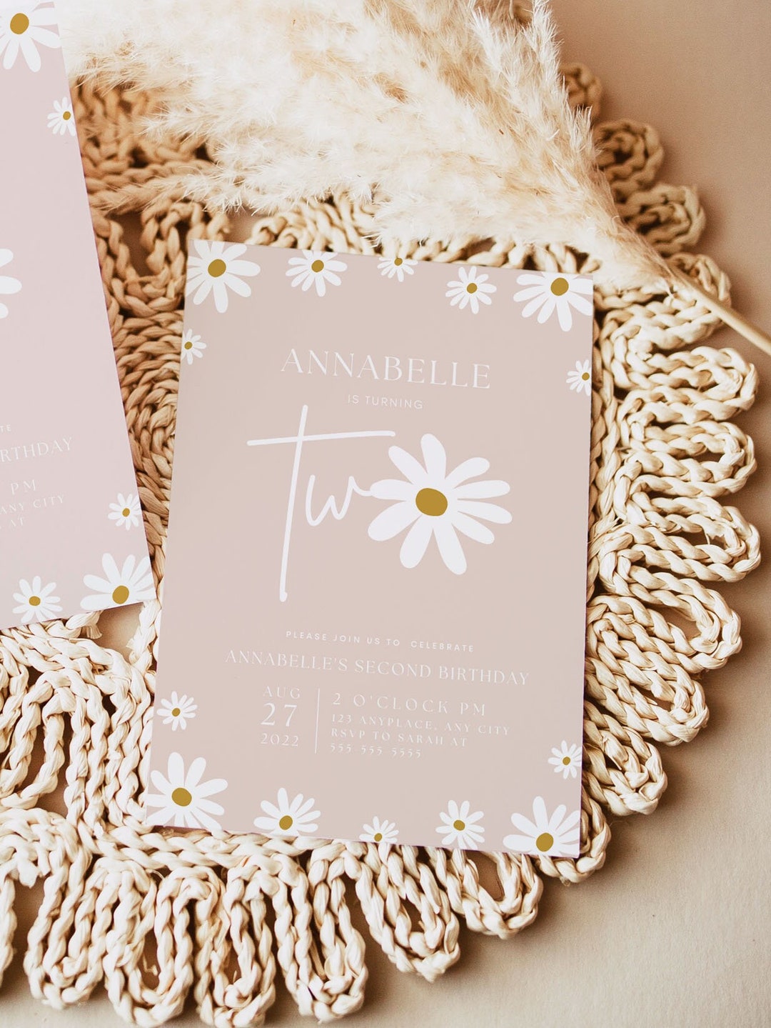 Self-editable 5x7 Boho Daisy Second Birthday Invite 2nd Party Two ...