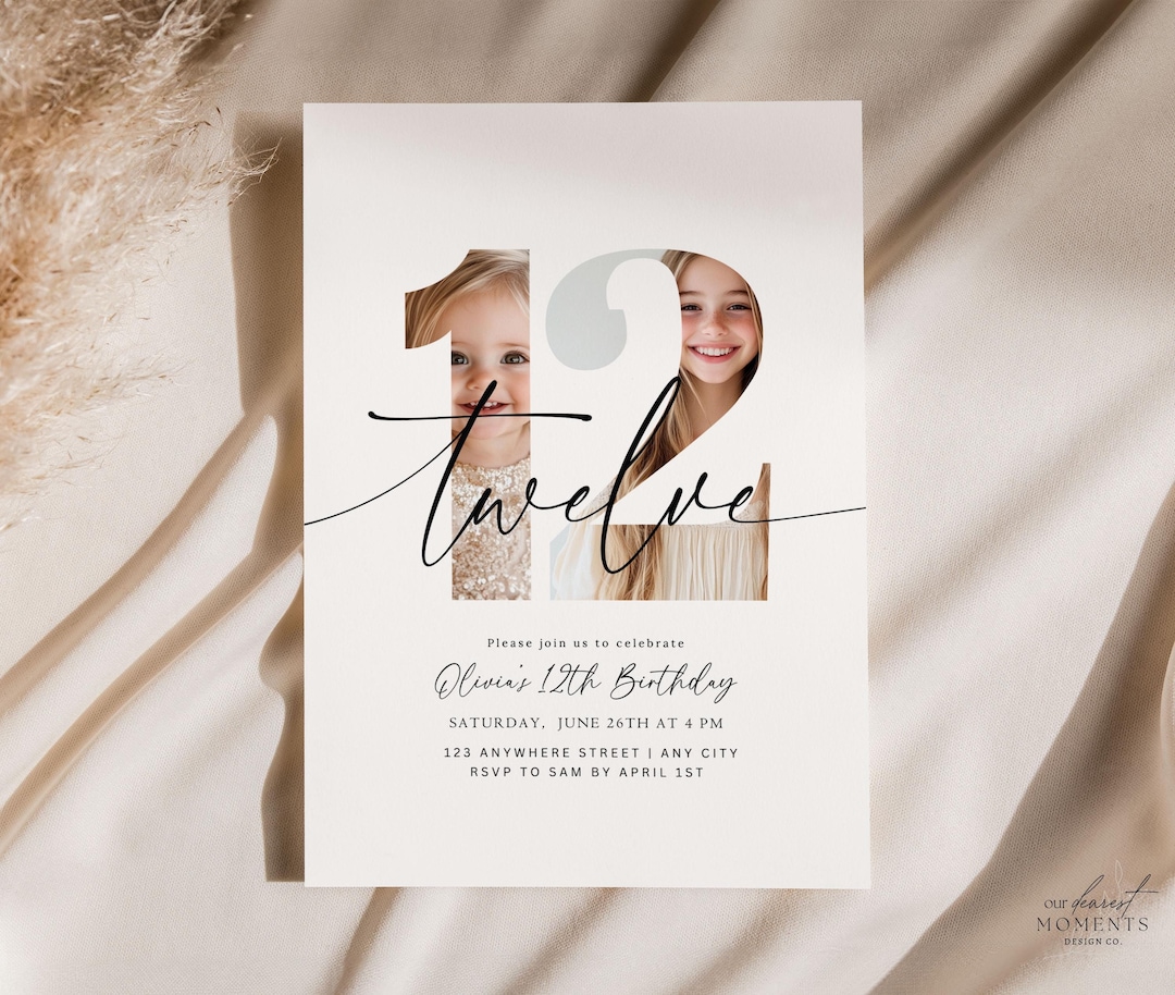Editable 12th Birthday Invitation Twelfth Birthday Invite Template 12 ...