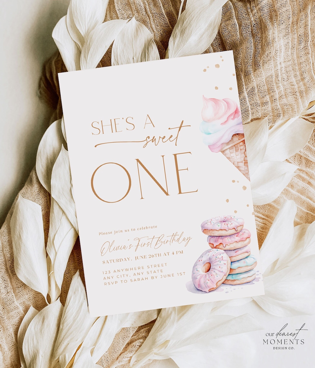 EDITABLE Sweet One Birthday Invite for Girl, First Birthday Invitation ...