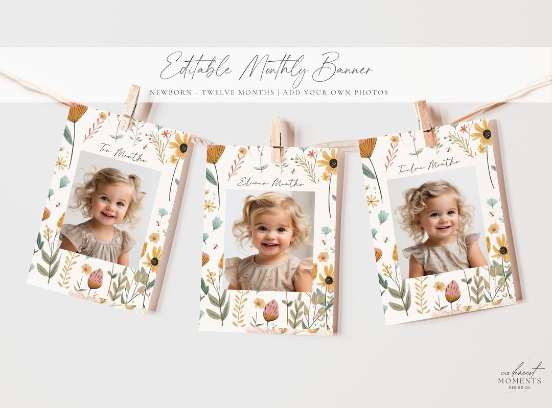 Editable Wildflower Birthday Party Monthly Banner Magical Bumble Bee ...