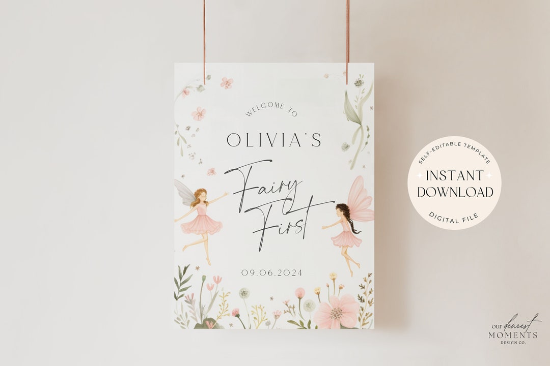 Fairy First Birthday Welcome Sign Digital First Birthday Welcome Poster ...