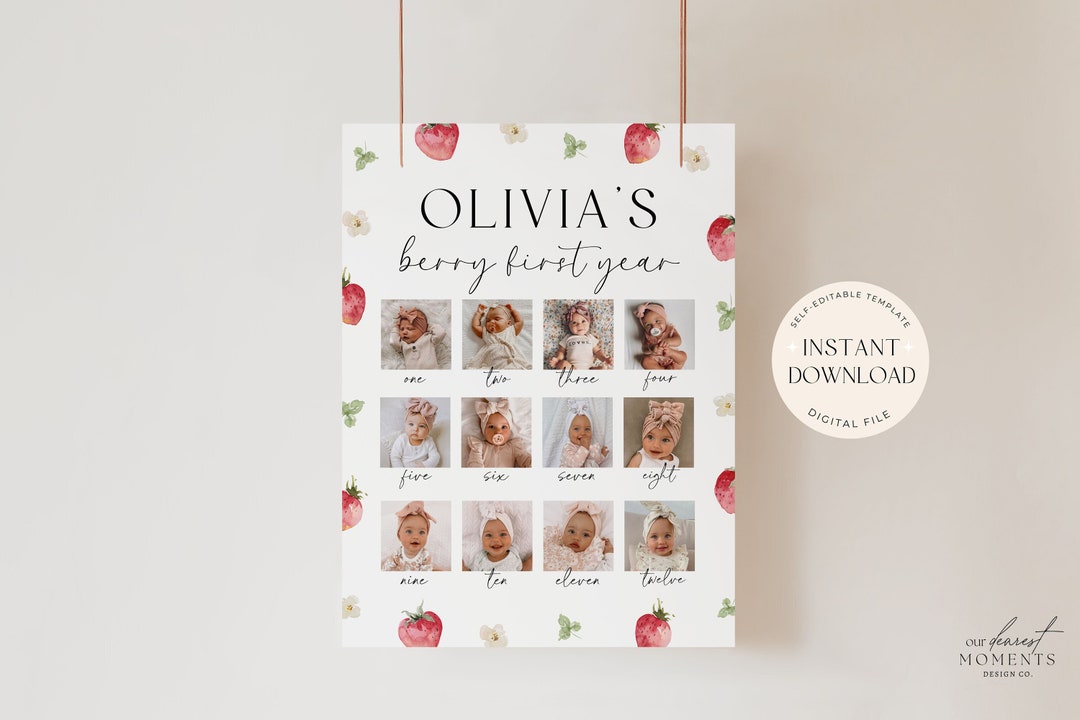 Berry First Year Photo Sign Monthly Photo Sign Berry First Birthday ...