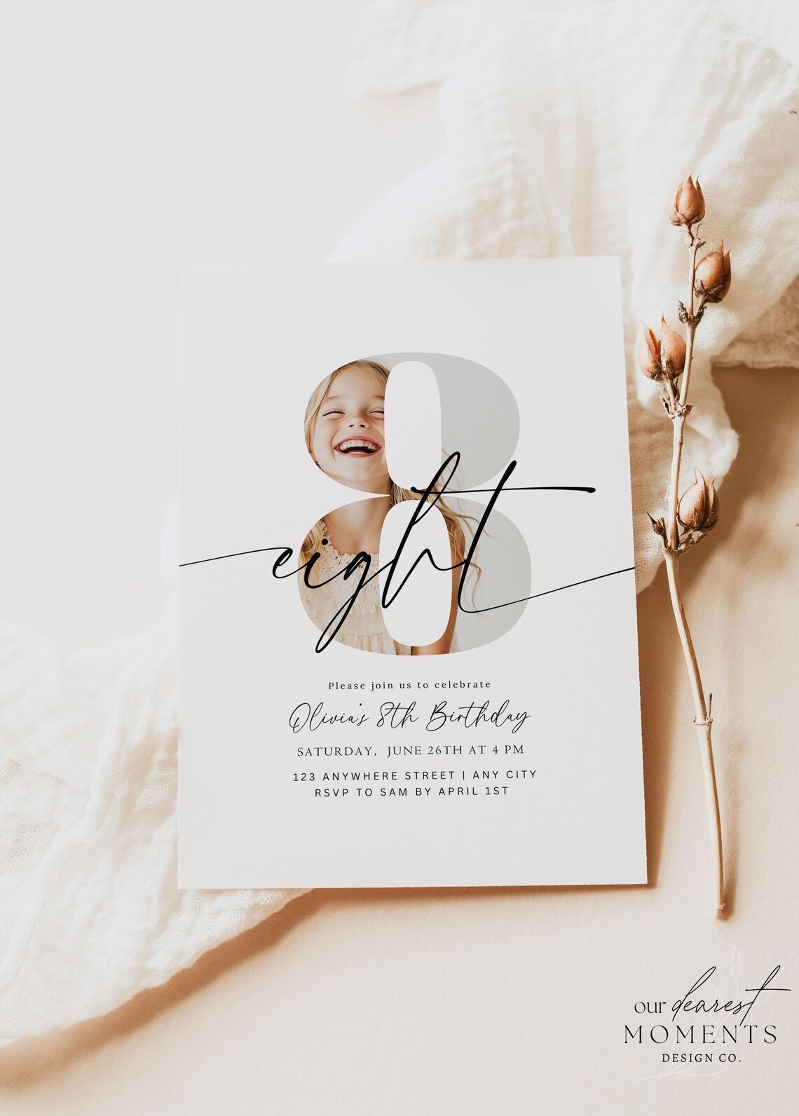 Editable 8th Birthday Invitation Eighth Birthday Invite Template 8 Th ...